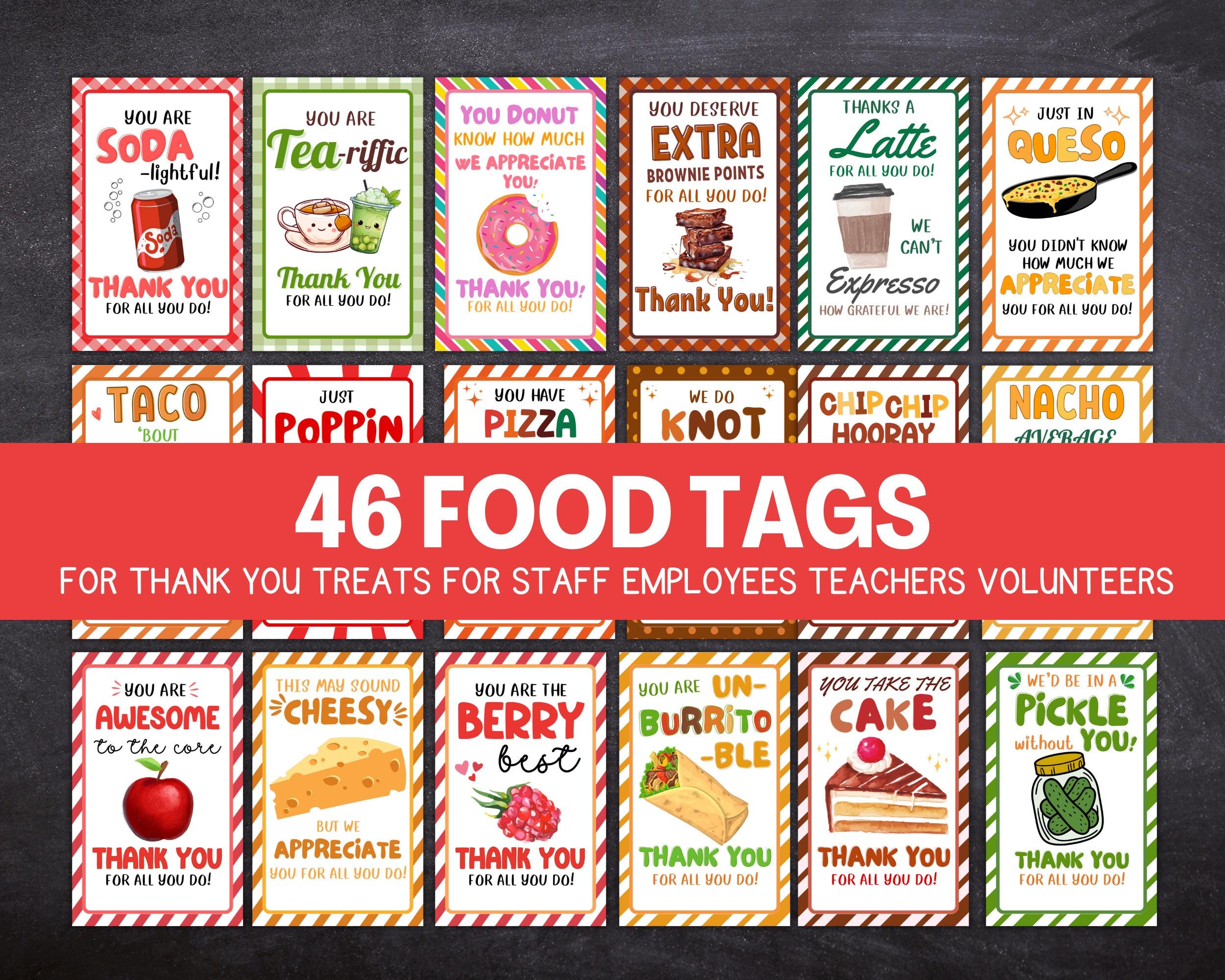 Food Gift Appreciation Tags, Employee Teacher Staff Appreciation Gifts ...