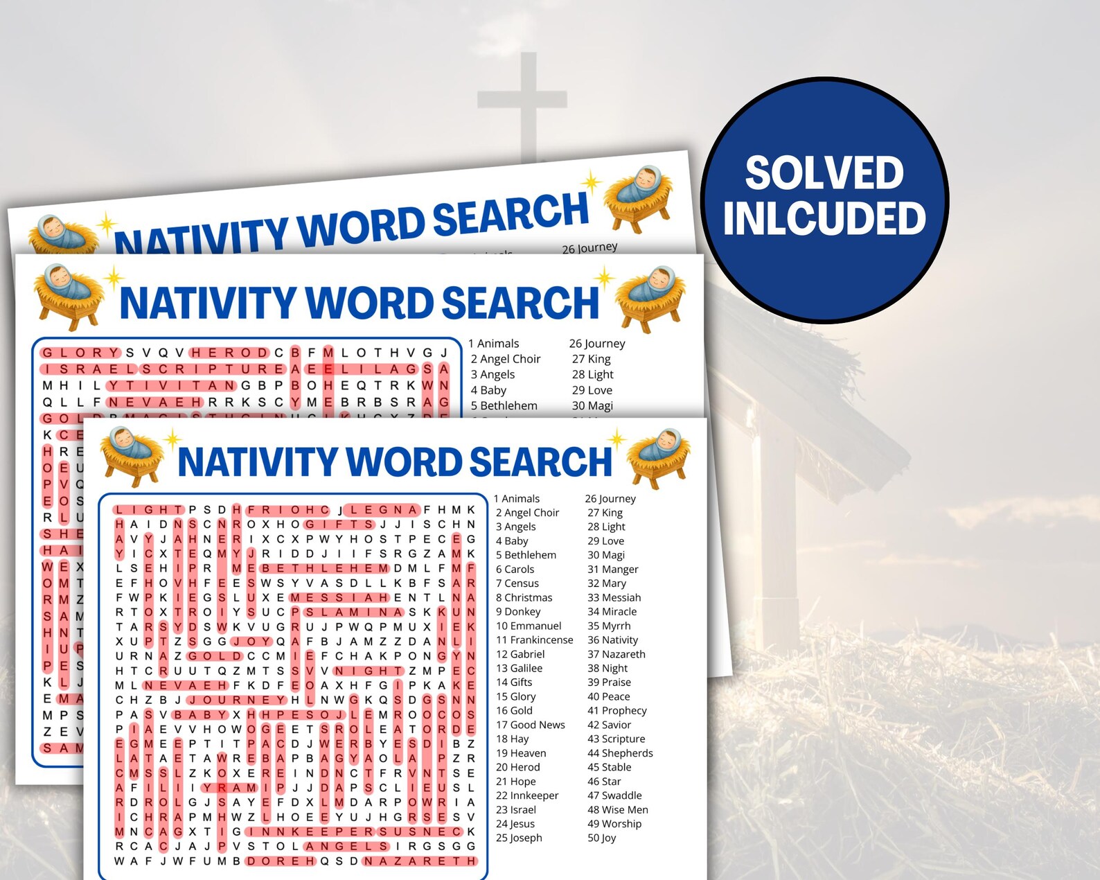 Nativity Word Search Puzzle, Christian Christmas Bible Word Search Game ...