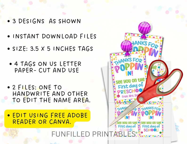 Back to School Lollipop Tag, First Day of School Gift, Thanks for ...