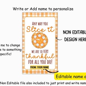 Thanksgiving Pie Tags, Pie Thank You Tags, Thanksgiving Favor Tag, Any ...
