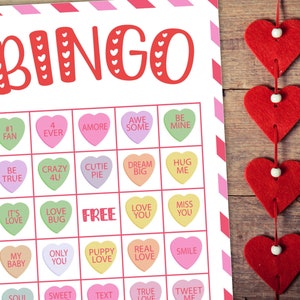 Valentines Day Bingo Conversation Hearts Game, 100 Printable Valentines ...