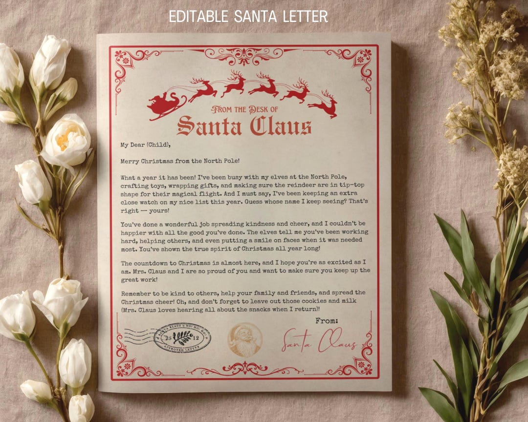 Editable Santa Letter Template, Printable Custom Letter From Santa ...