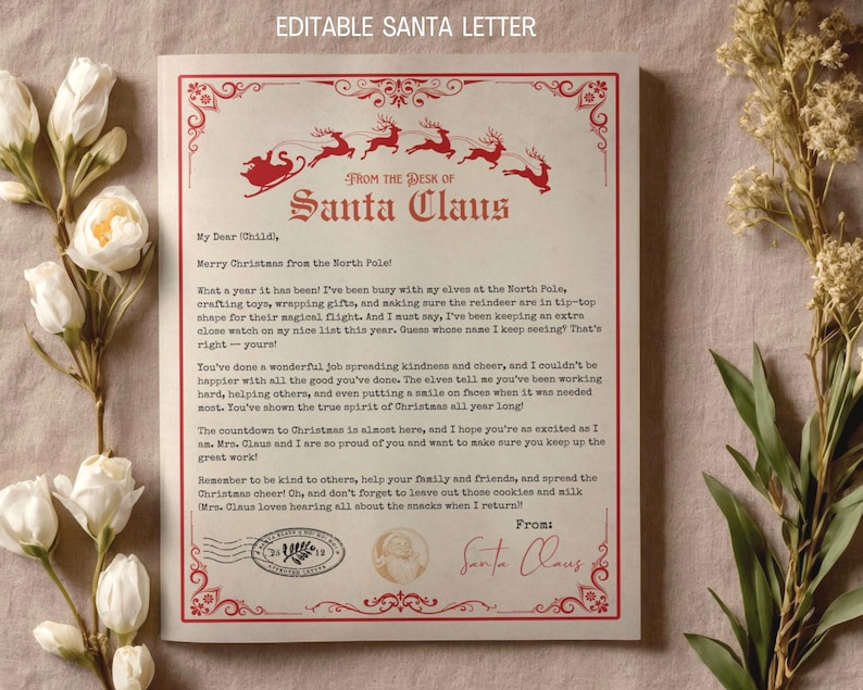 Editable Santa Letter Template, Printable Custom Letter From Santa ...