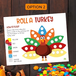 Roll A Turkey Dice Game, Printable Thanksgiving Game for Kids Adult ...