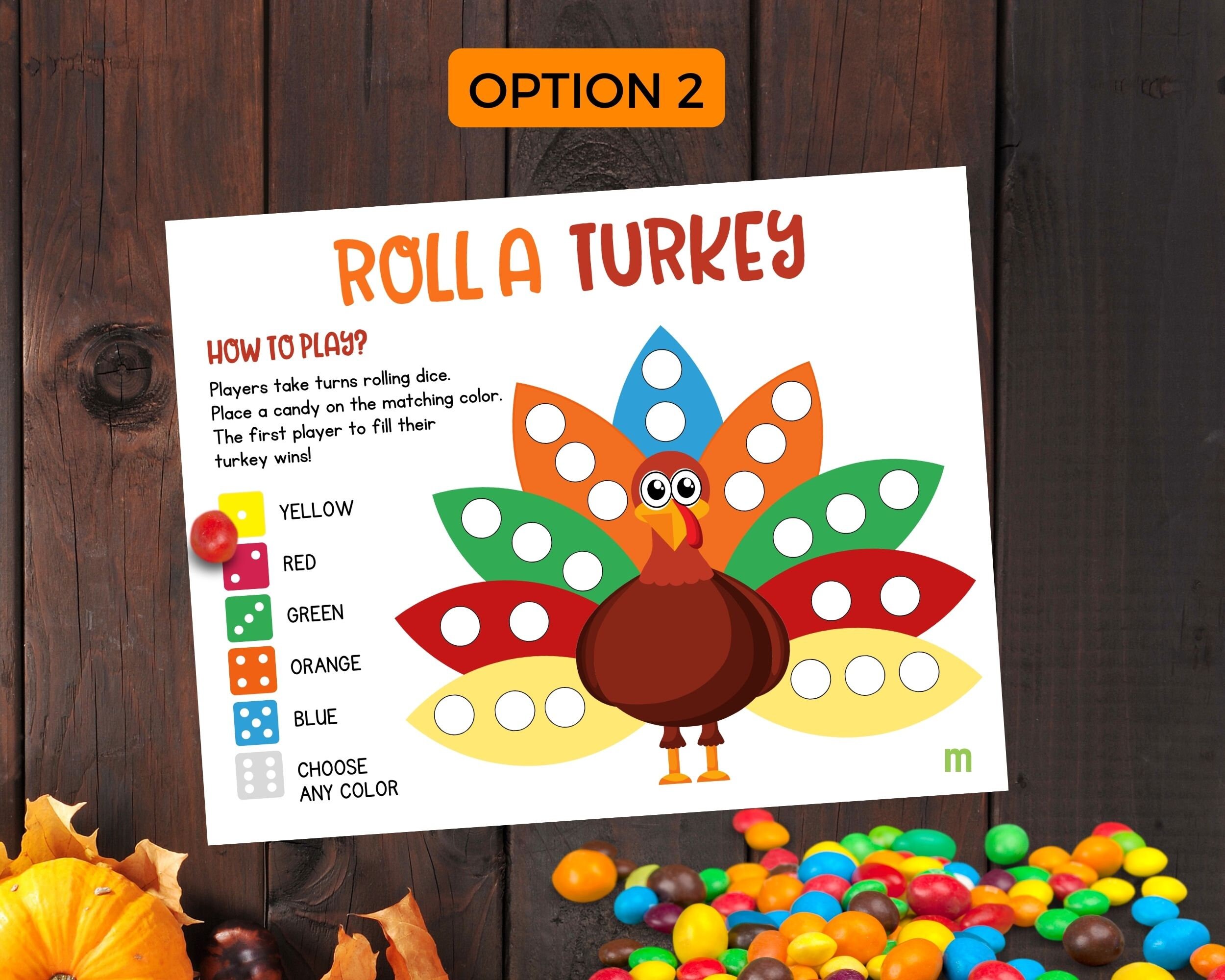 Roll A Turkey Dice Game, Printable Thanksgiving Game for Kids Adult ...