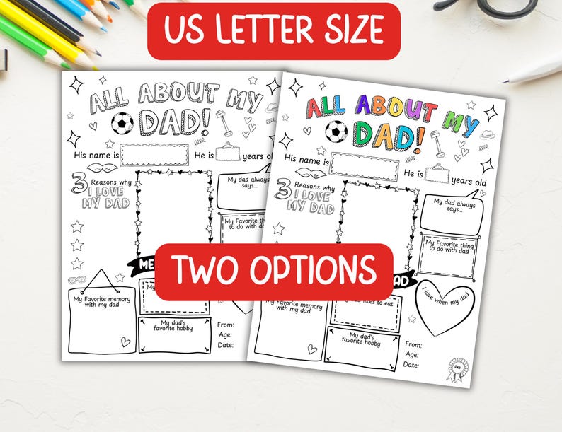 All About My Dad Printable Fathers Day Gift From Kids, Kids Coloring ...