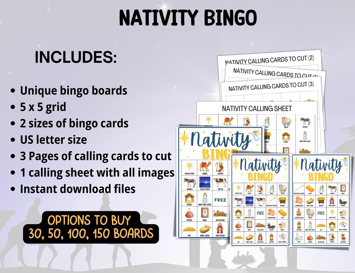 Nativity Bingo, Christmas Nativity Bingo, Printable Nativity Game ...