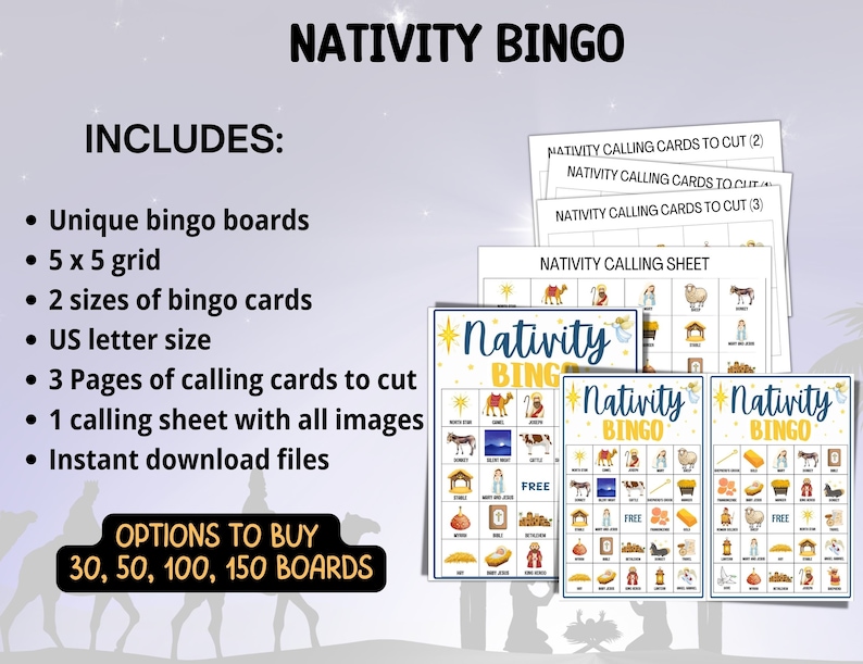 Nativity Bingo, Christmas Nativity Bingo, Printable Nativity Game ...