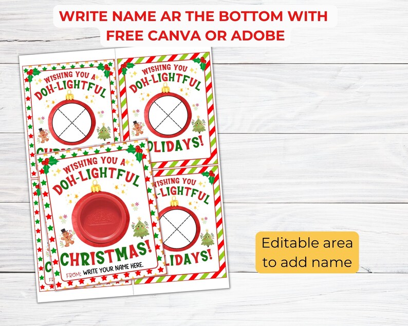 Christmas Play Dough Card Printable, Play Dough Holder, Classroom Favor ...