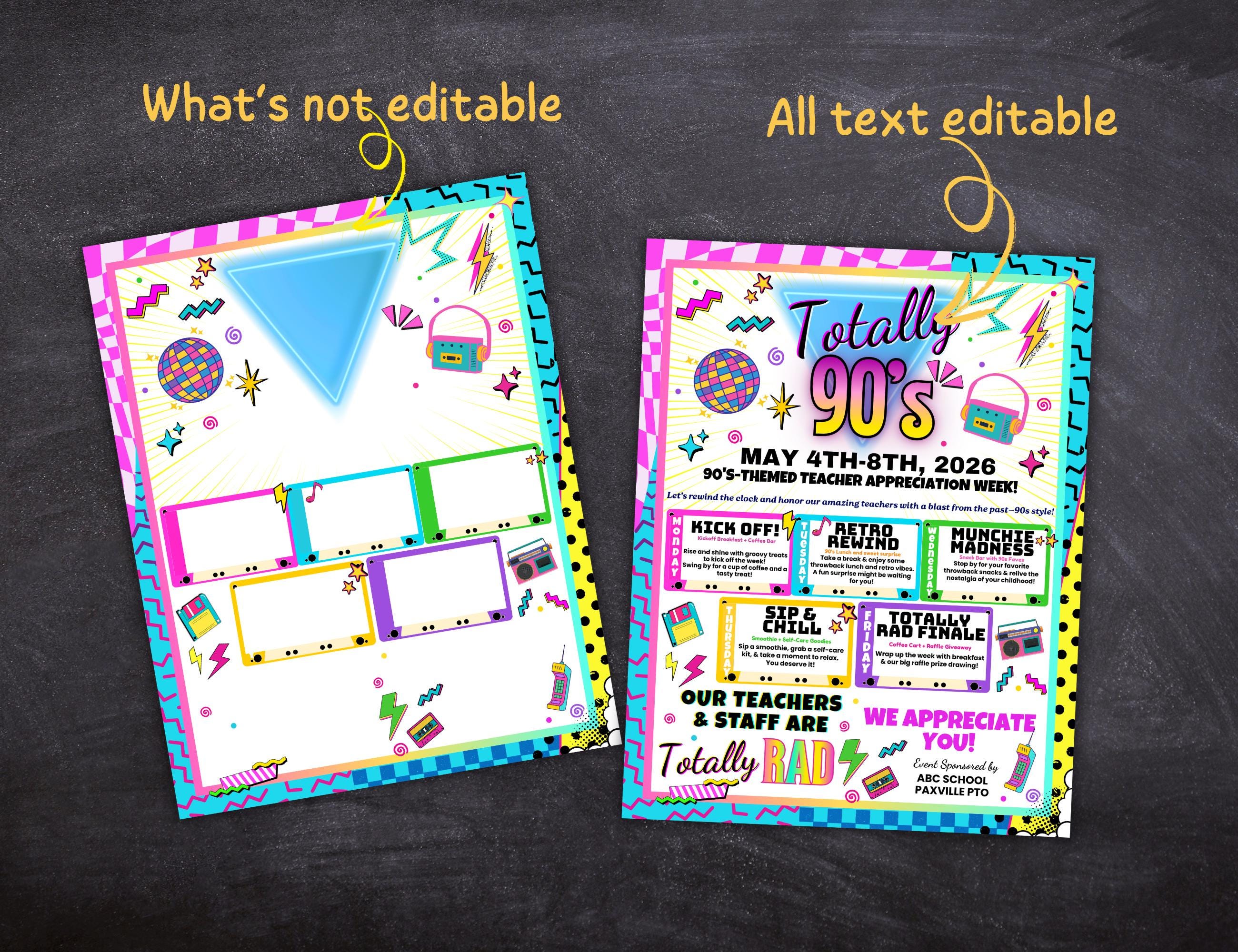 Retro 90s Theme Teacher Appreciation Week Flyer Template Canva Editable ...