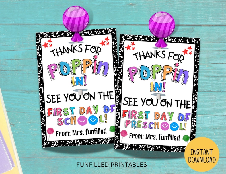 Thanks for Popping in Tag, Meet the Teacher Student Gift Tag, Lollipop ...