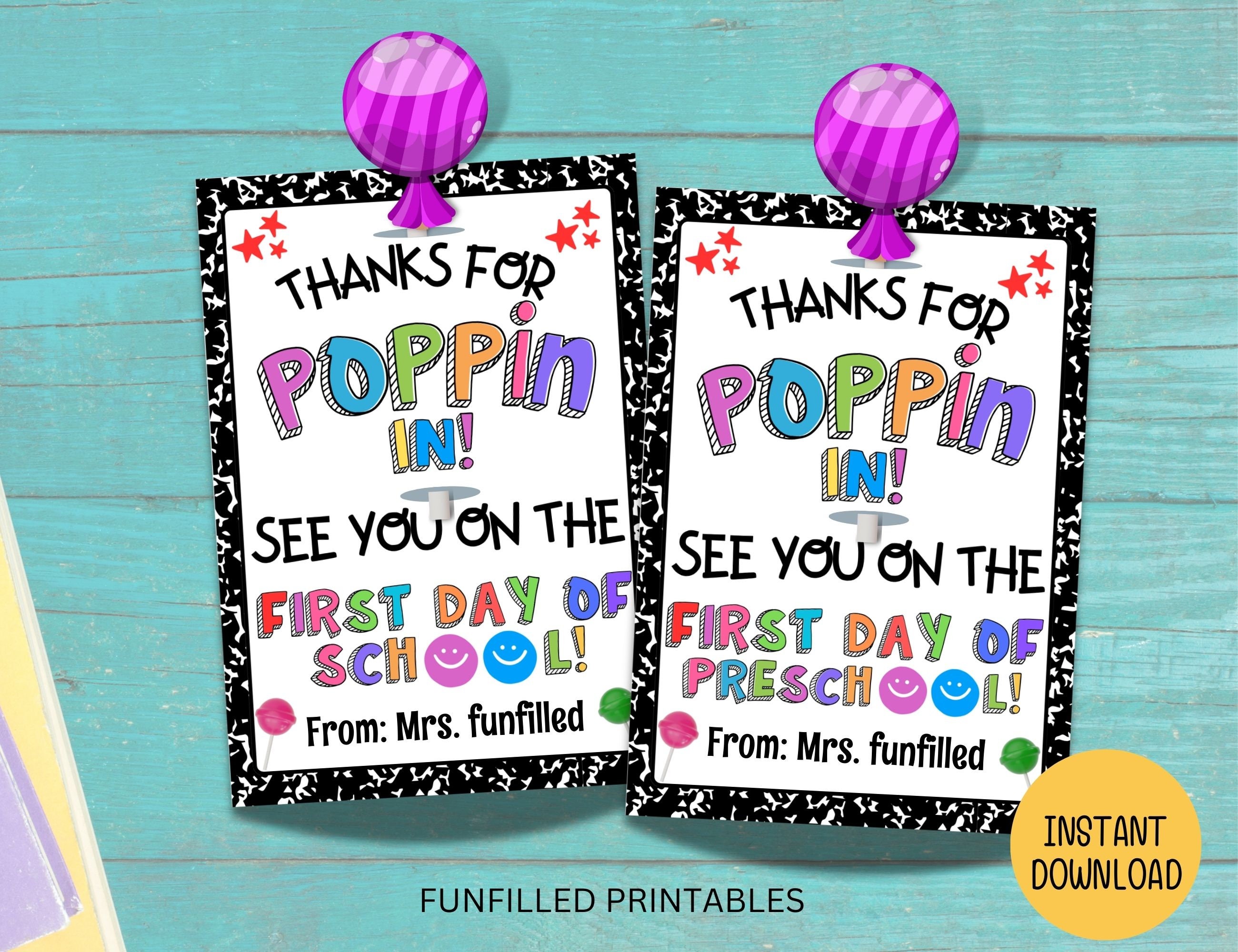 Thanks for Popping in Tag, Meet the Teacher Student Gift Tag, Lollipop ...