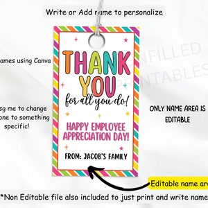 Employee Appreciation Tags, Happy Employee Appreciation Day Gift Tag ...