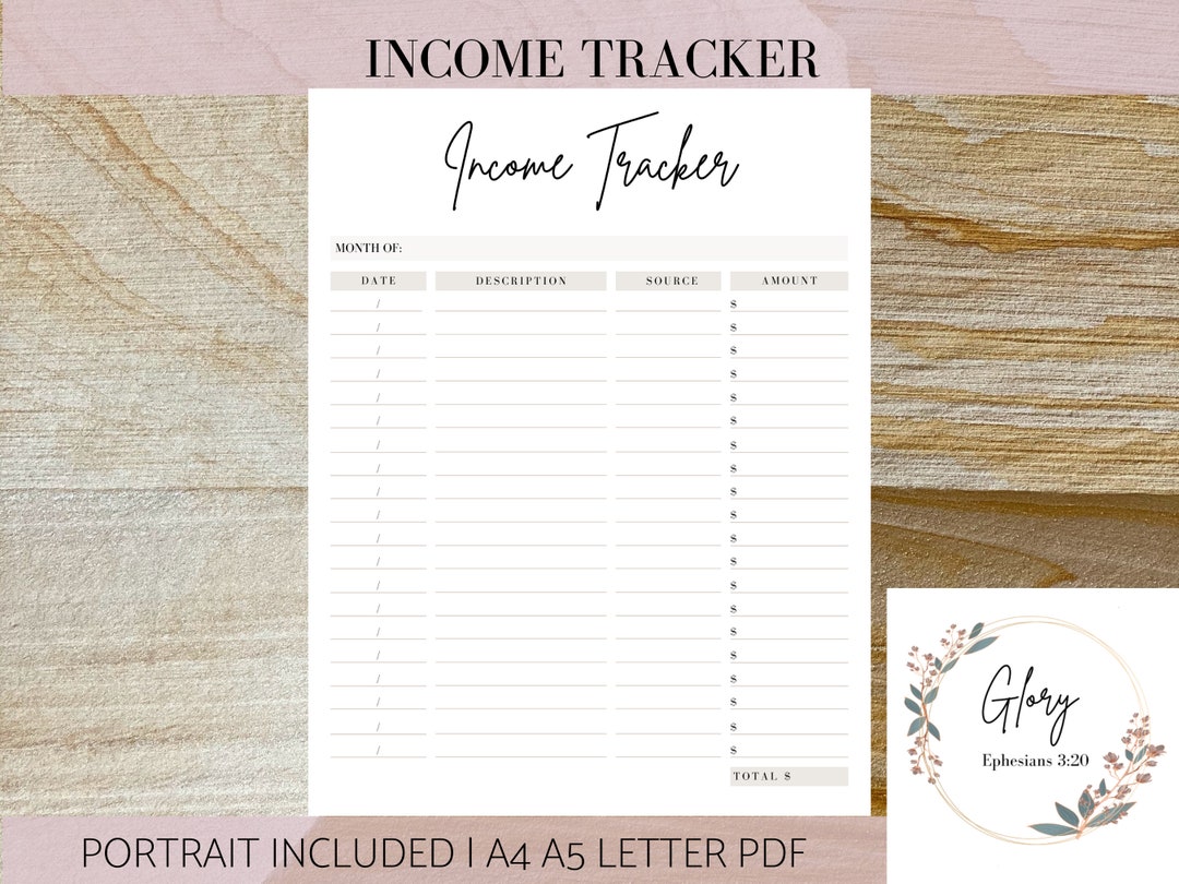 Income Tracker, Income Log, Printable, Financial Planner Insert, Print ...