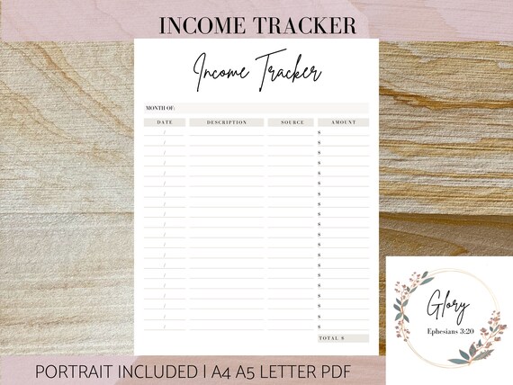 Income Tracker Income Log Printable Financial Planner - Etsy