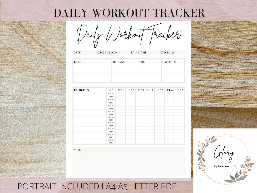 Daily Workout Tracker Printable, Daily Exercise Planner, Gym Training ...