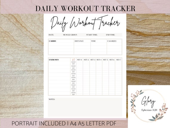 Daily Workout Tracker Printable Daily Exercise Planner Gym - Etsy