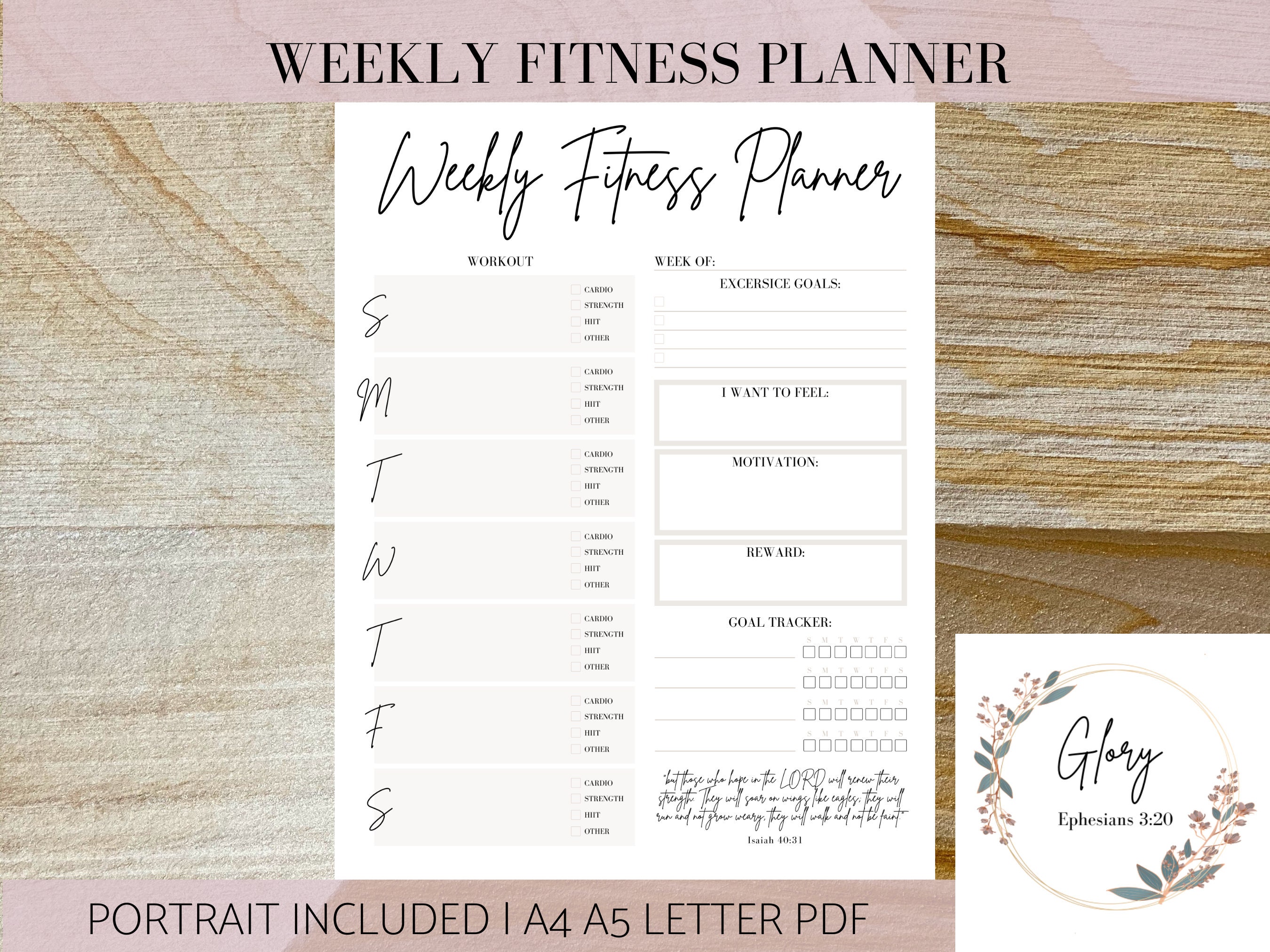 Weekly Fitness Planner, Fitness Tracker, Printable Workout Routine ...