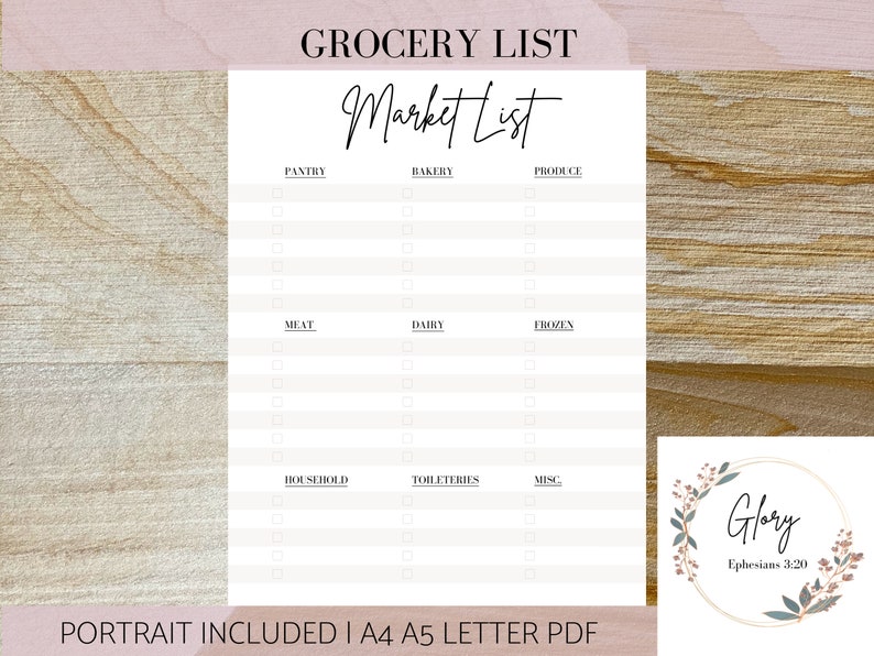 Grocery List Printable, Market List, Shopping List, Organizational Tool ...