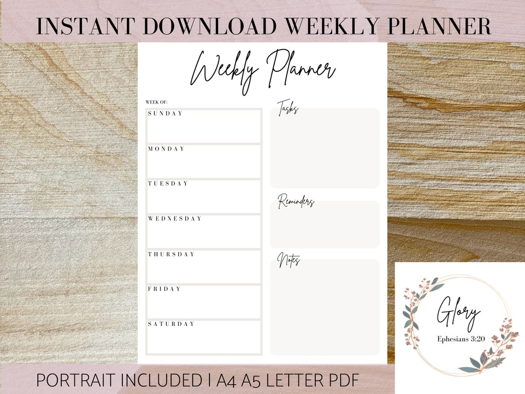 Weekly Planner Printable, Weekly Planner, Organization, PDF, Printable ...