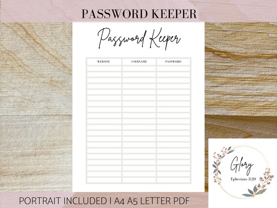 Printable Password Log Password Keeper Print at Home Planner | Etsy
