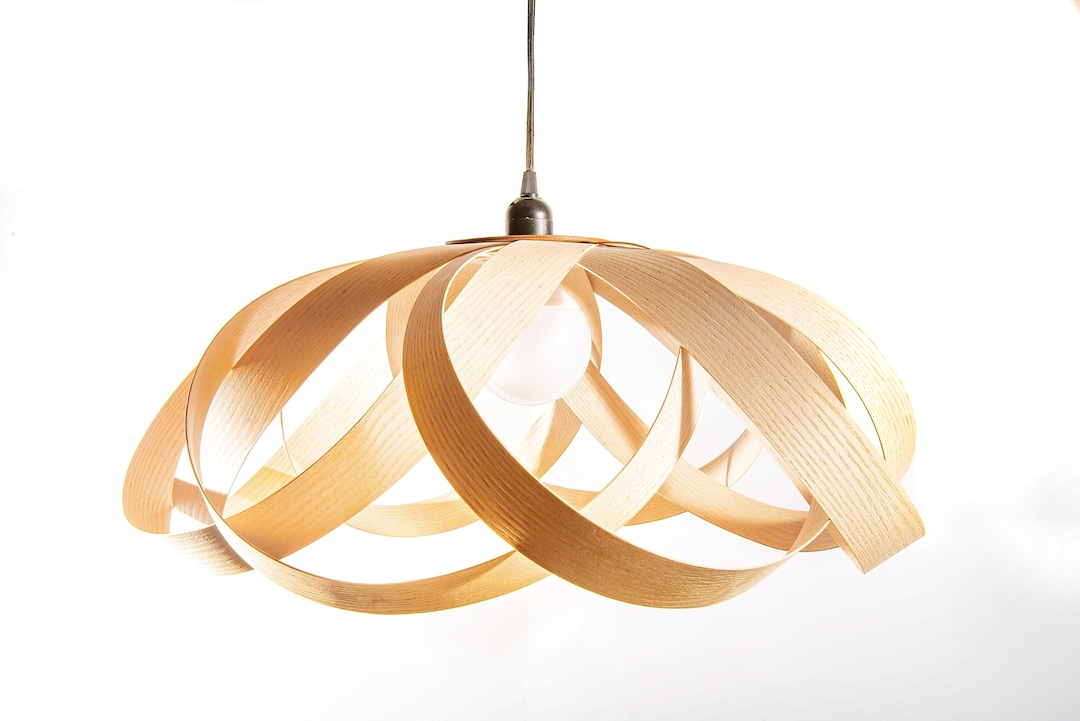 Steam Bend Natural Ash Wood Pendant Lamp, Veneer Lamp, Ceiling Light ...