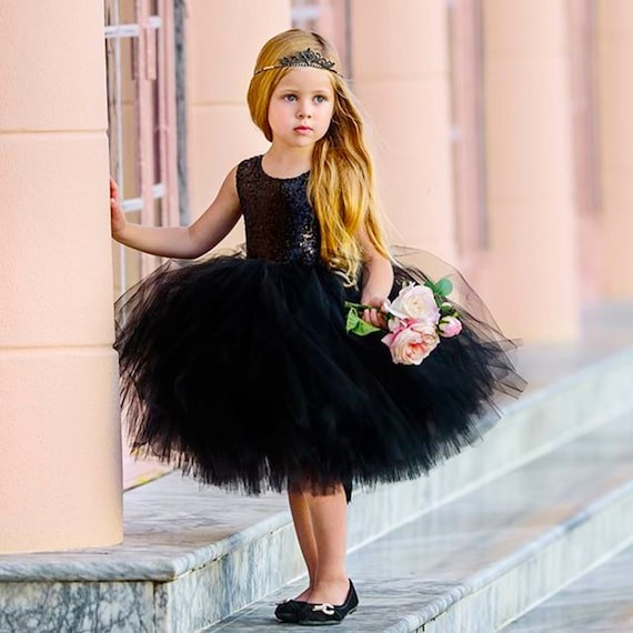 Black Flower Girl Dress Boho Wedding Guest Outfit Bridesmaid Etsy