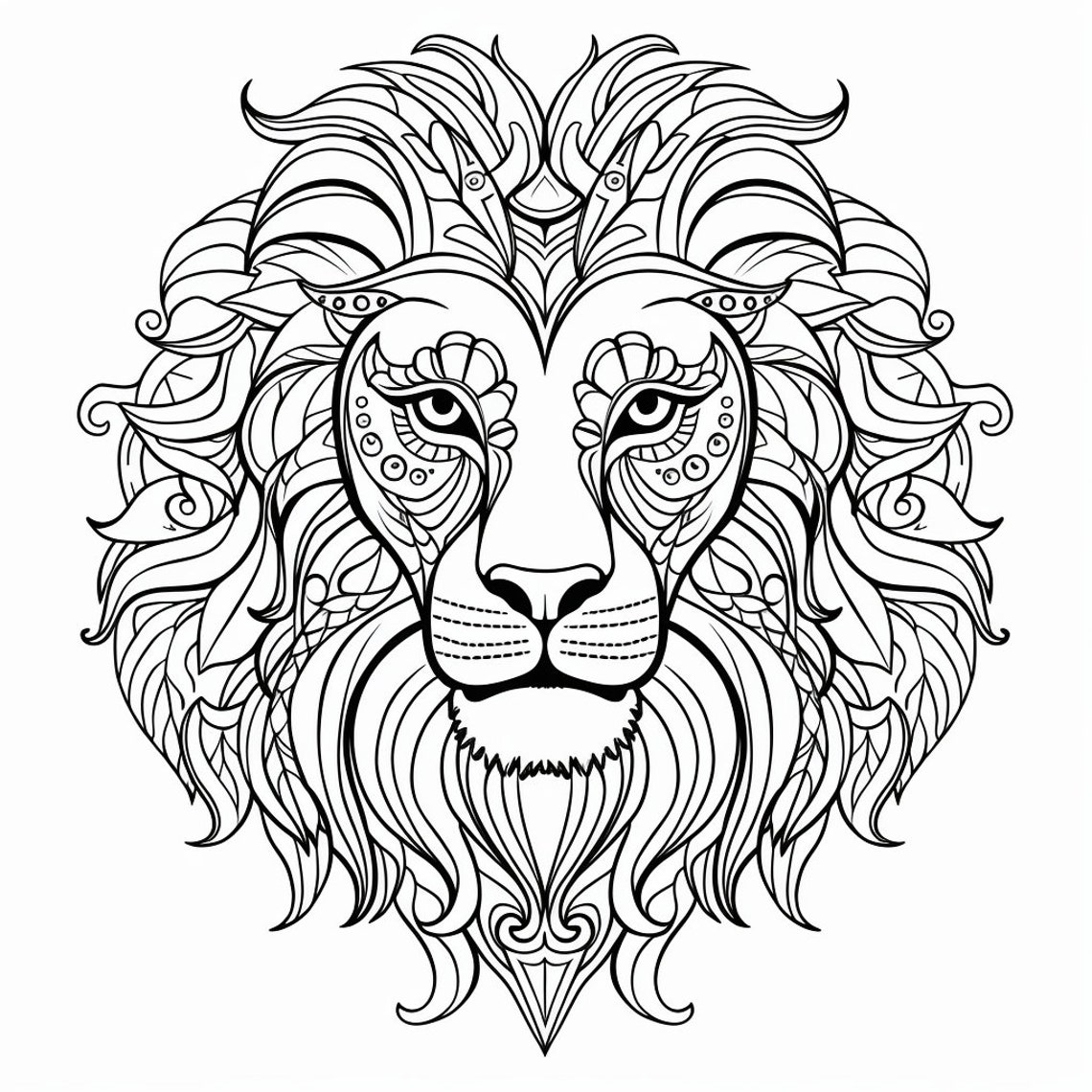 Lion Coloring Picture Digital Art Print, AI Generated, AI Art, Digital ...