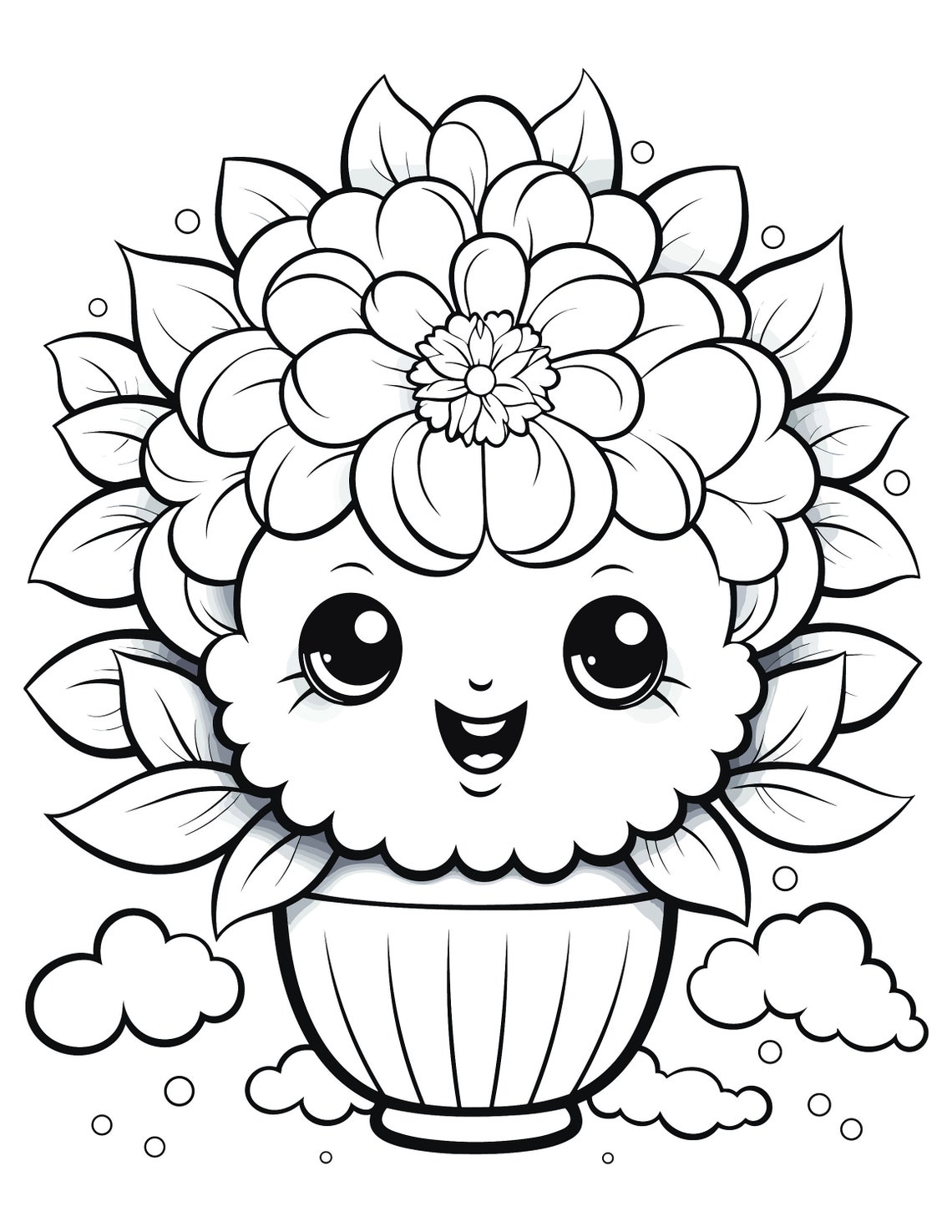 Kawaii Flower Coloring Pages _digital Prints - Etsy