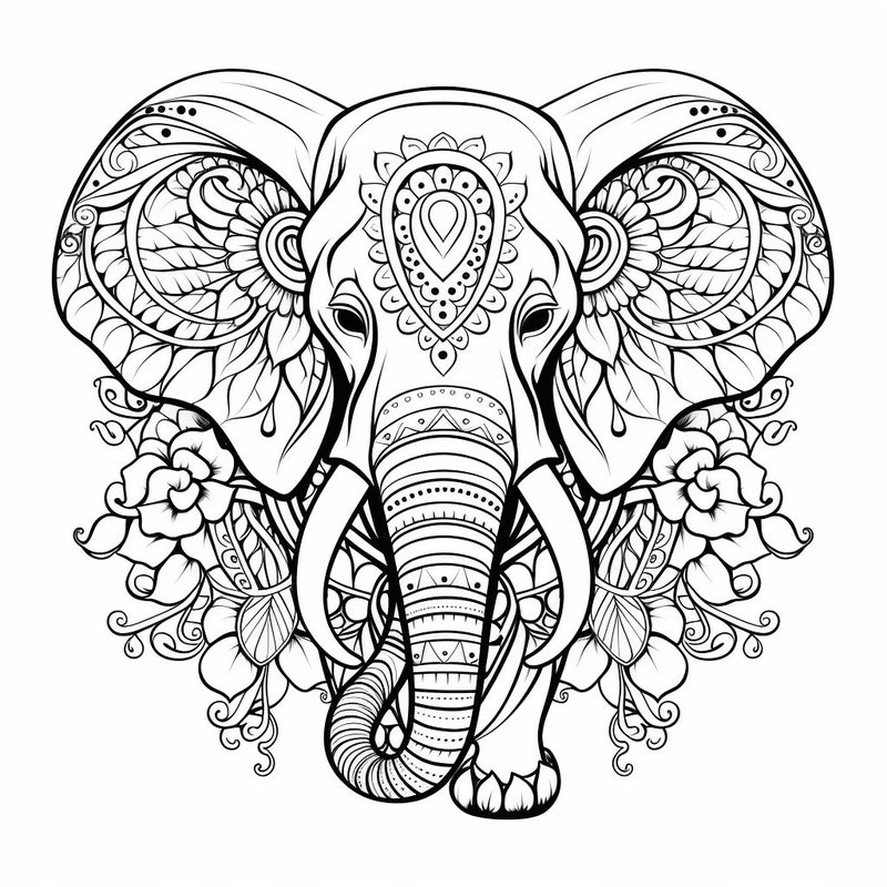 Mandala Elephant Coloring - Etsy