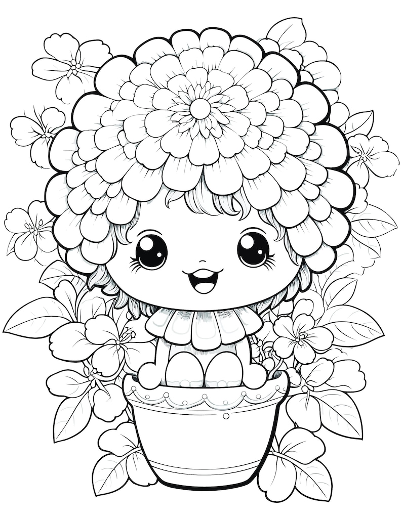 Kawaii Flower Coloring Pages _digital Prints - Etsy