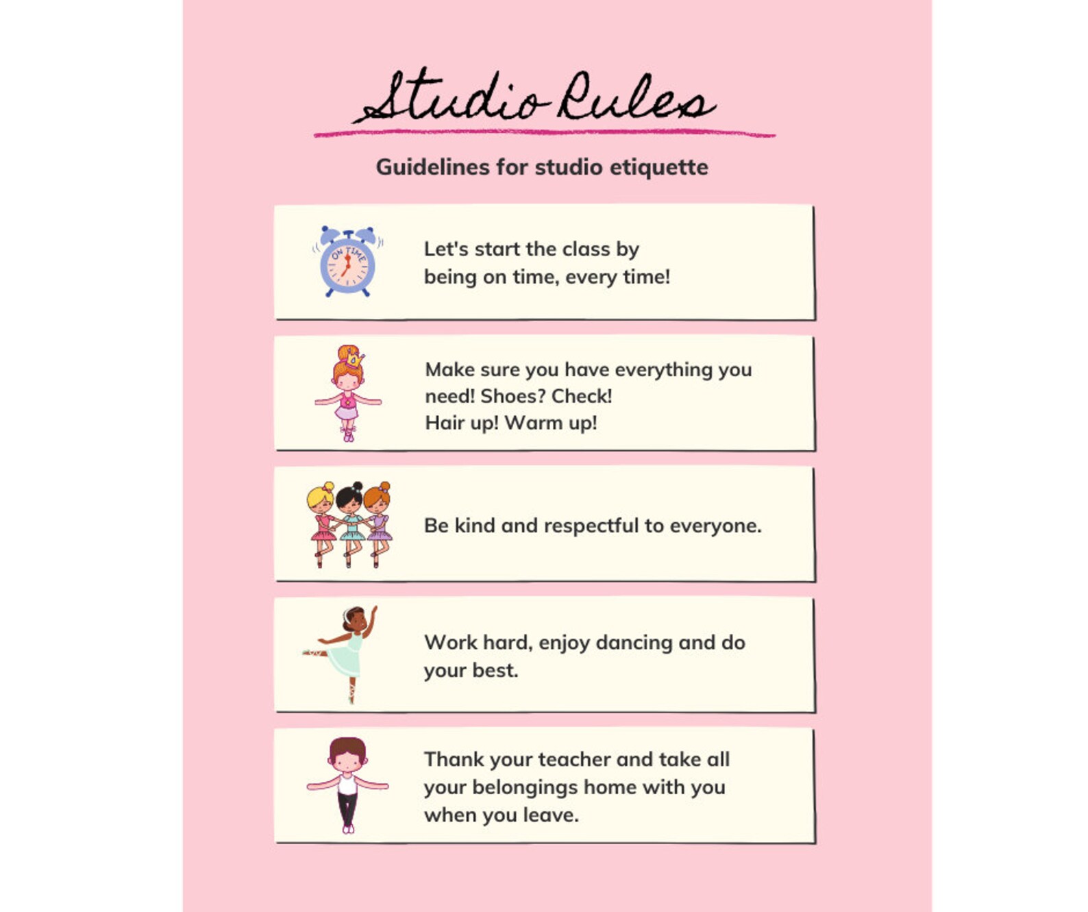 Dance Studio Rules Poster Etsy