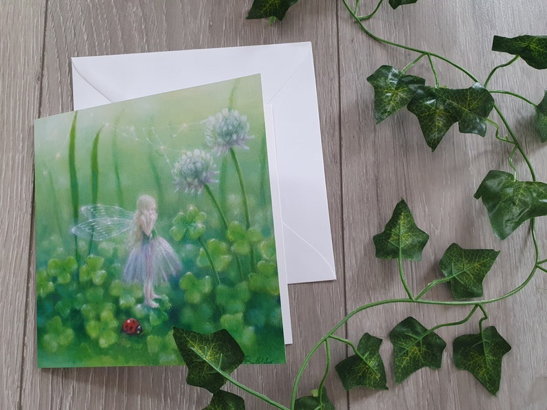 Fairy With Green Four Leafed Clover Birthday/greeting Card. Blank ...