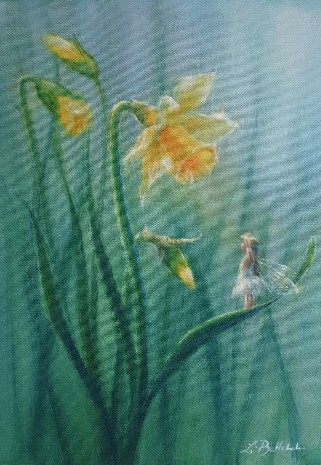 Daffodil Fairy Green Yellow Magical Art Giclee Print Picture, Wall Art ...