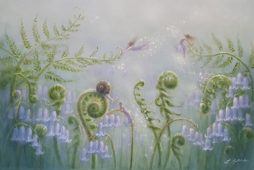 Magical Fairy Art Print Bluebells and Ferns, Pretty Soothing Picture ...