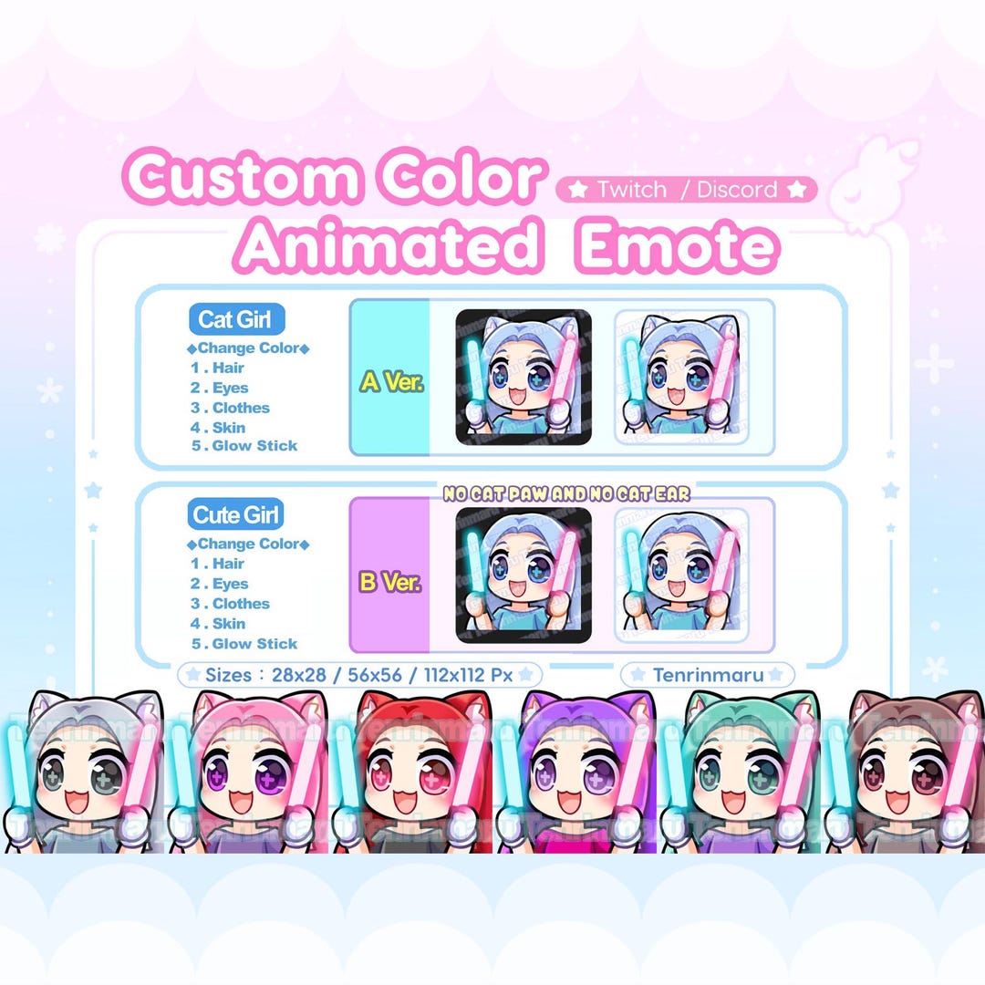 Animated Emote | Custom Color | Glow Stick Emote | Cute Cat Girl ...