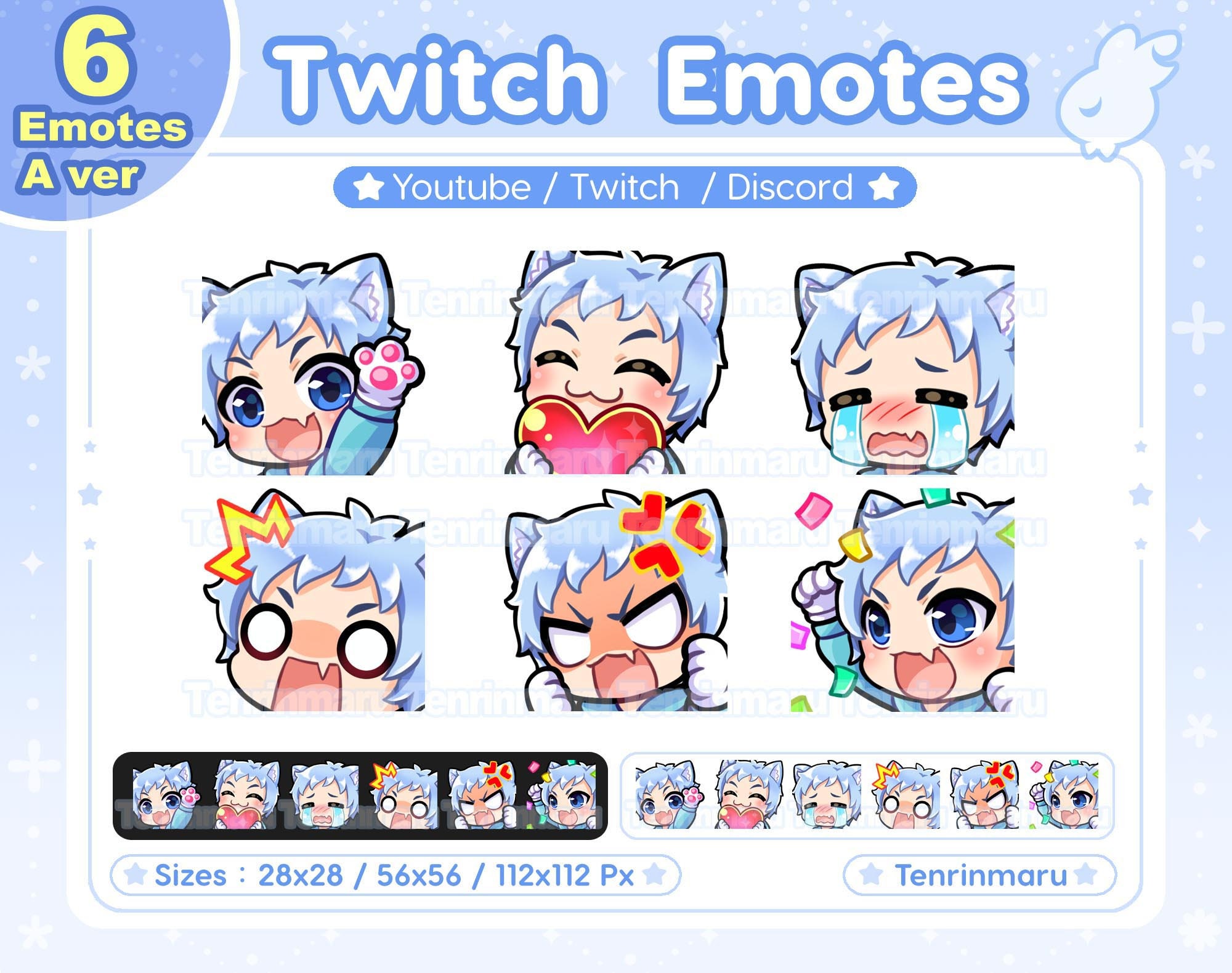 Cute Cat Boy Emotes X6 Light Blue Hair Blue Eyes A Ver Chibi Emotes ...