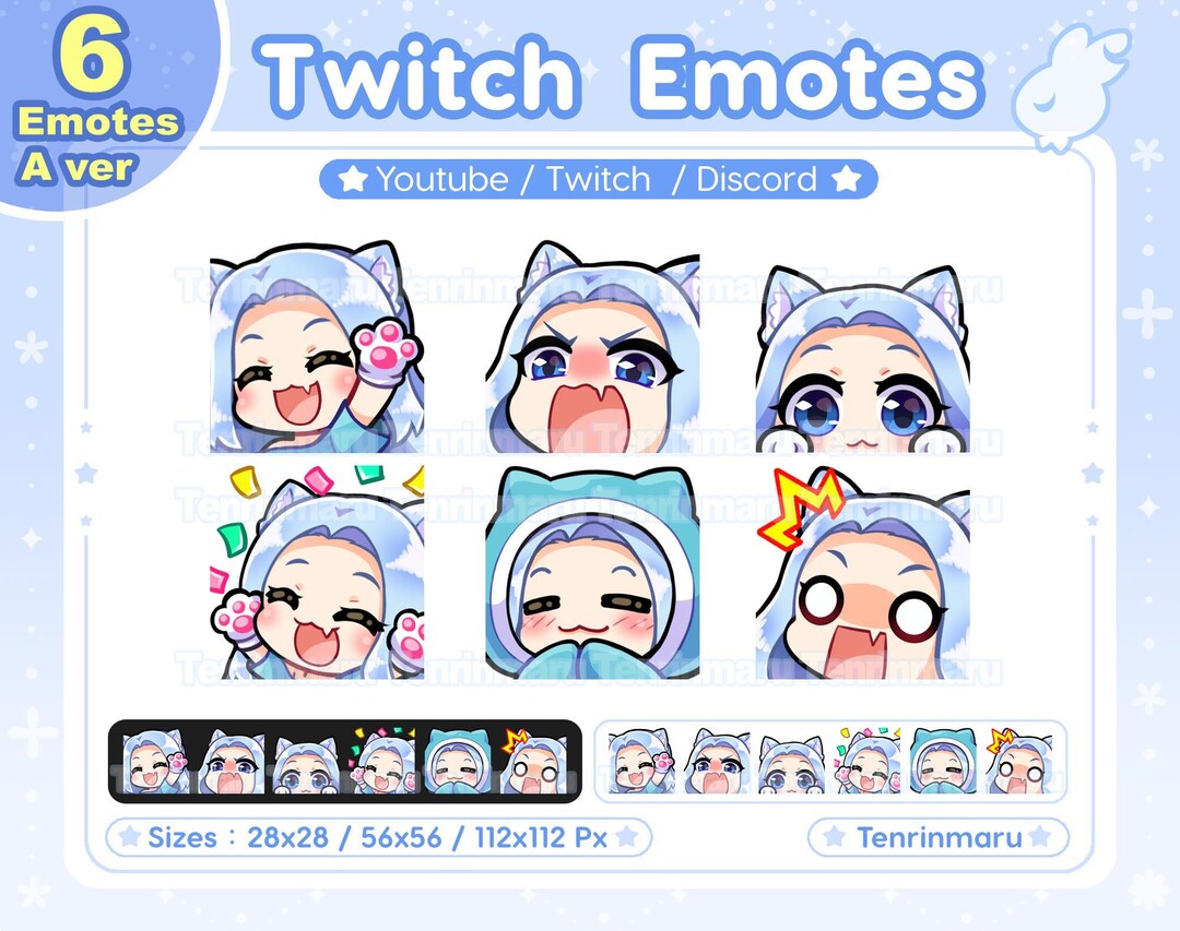 Cute Cat Girl Emotes X6 Light Blue Hair Blue Eyes A Ver Chibi Emotes ...