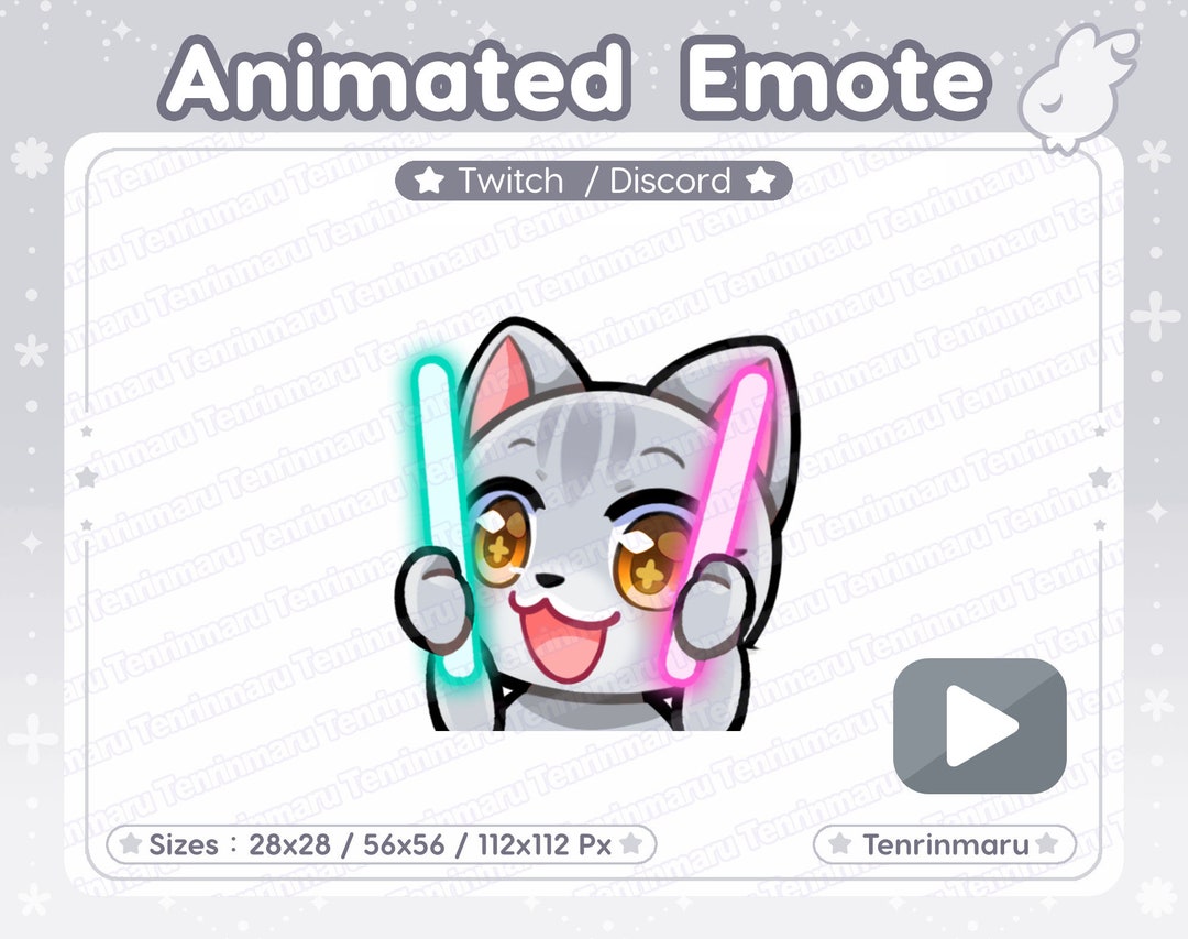 ANIMATED | Glow Stick Emote | Cute Grey Cat | Twitch/discord/youtube ...