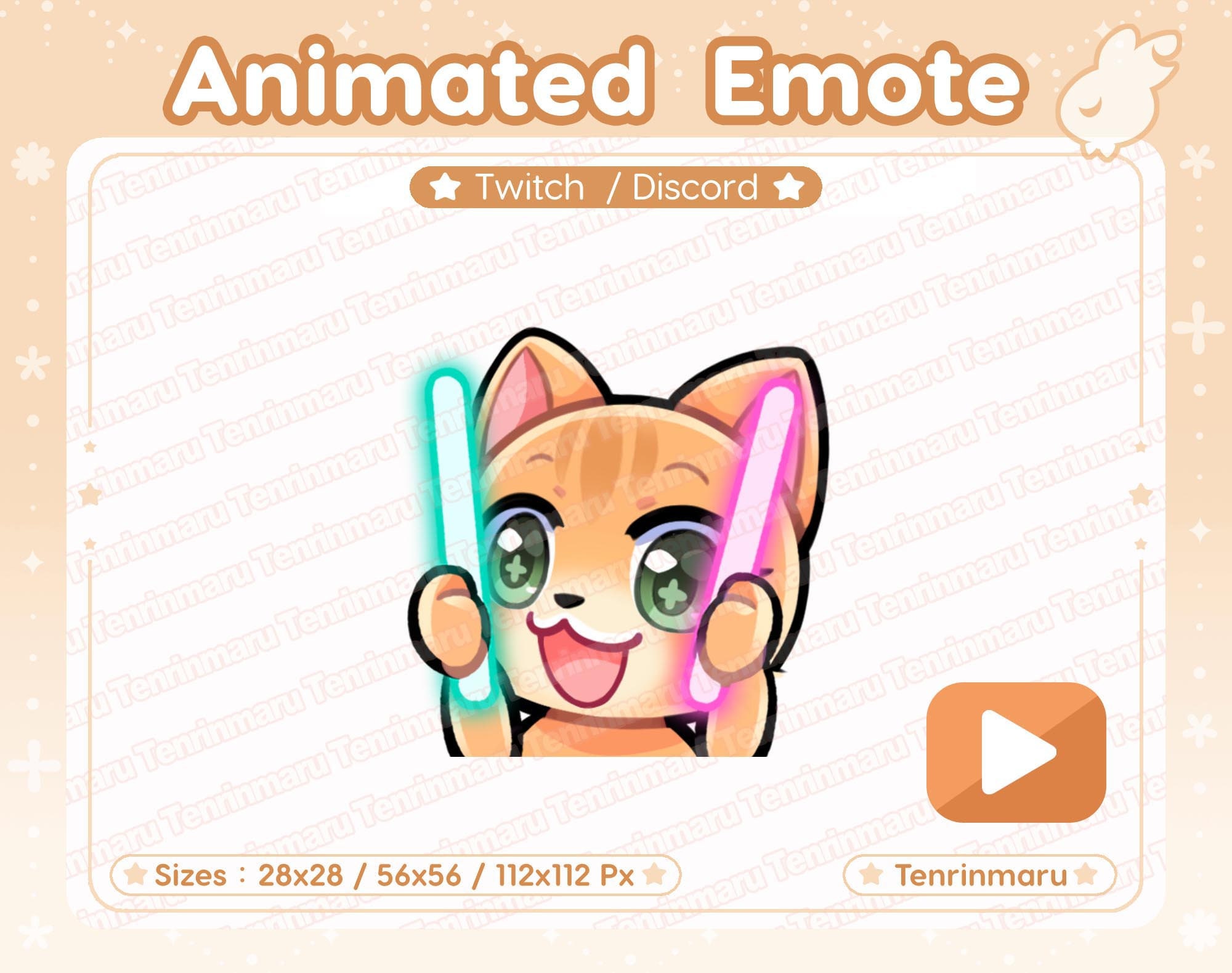 ANIMATED Glow Stick Emote Cute Orange Cat - Etsy