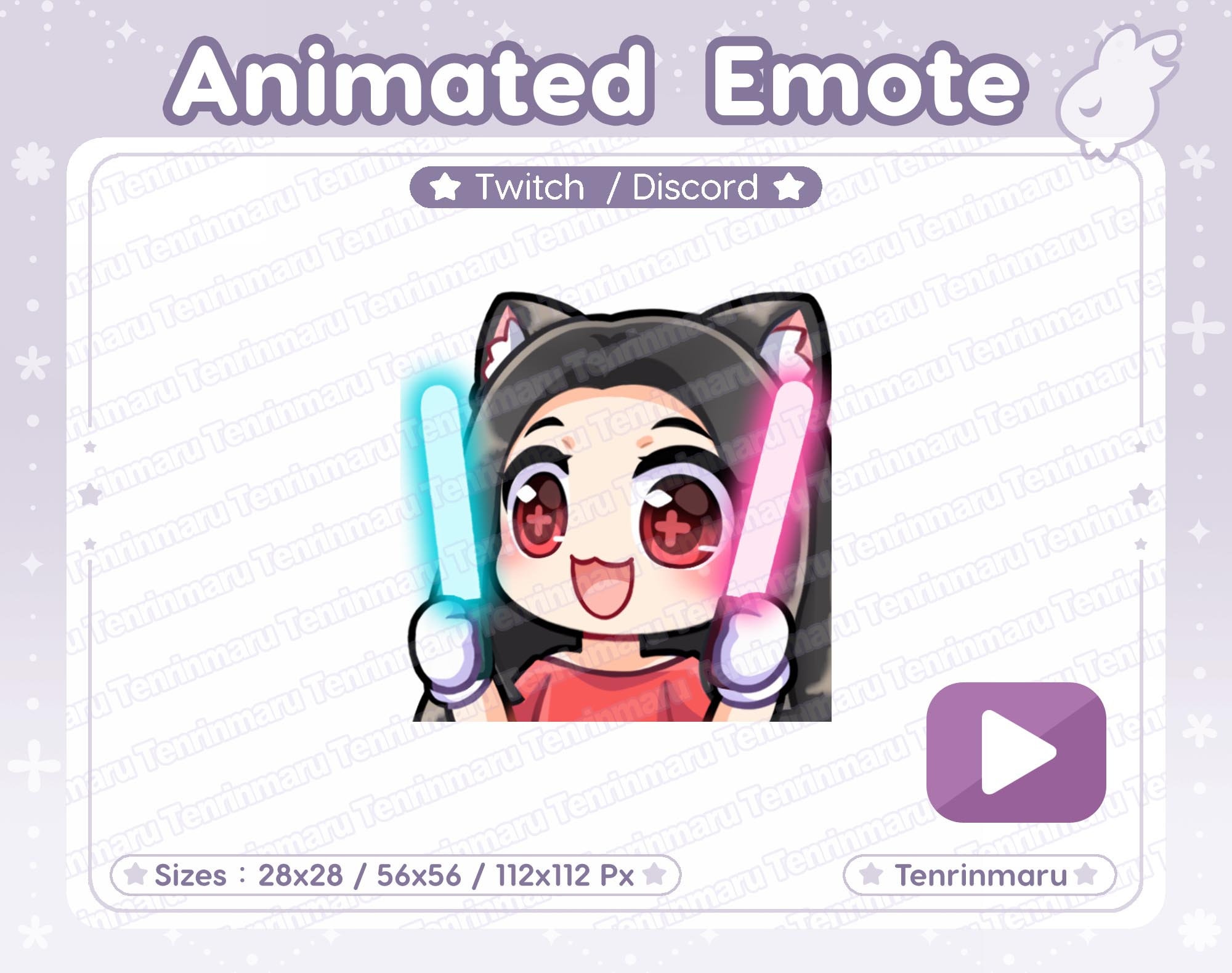 Animated Emote | Glow Stick Emote | Cute Cat Girl | Black Hair Red Eyes ...