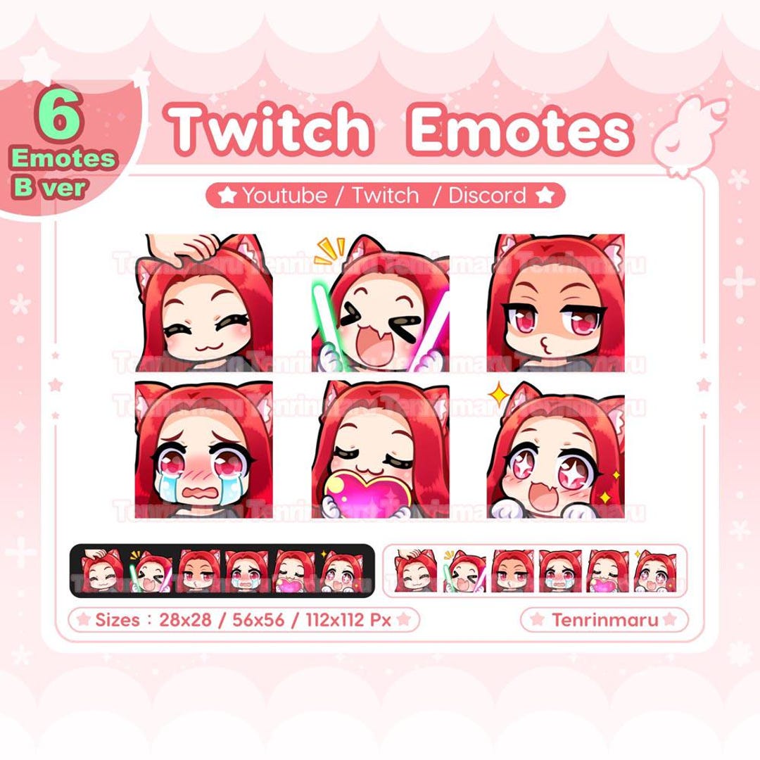 Cute Cat Girl Emotes X6 | Red Hair Red Eyes (B Ver) | Chibi Emotes Pack ...