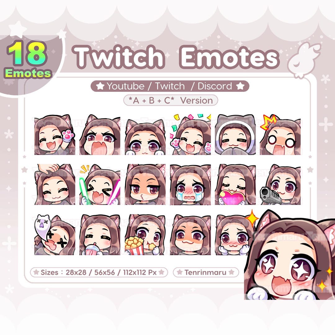 Cute Cat Girl Emotes X18 | Brown Hair Brown Eyes (A+B+C Ver) | Chibi ...