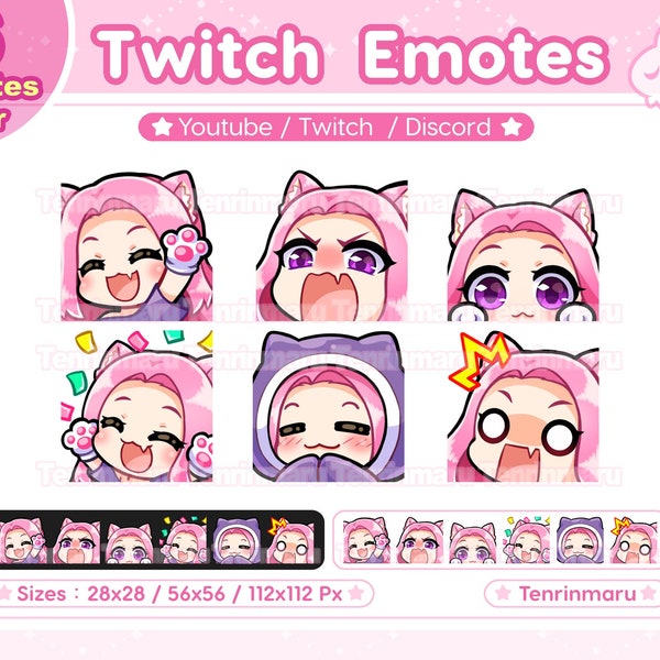 Pink Haired Cat Girl Emotes - Etsy