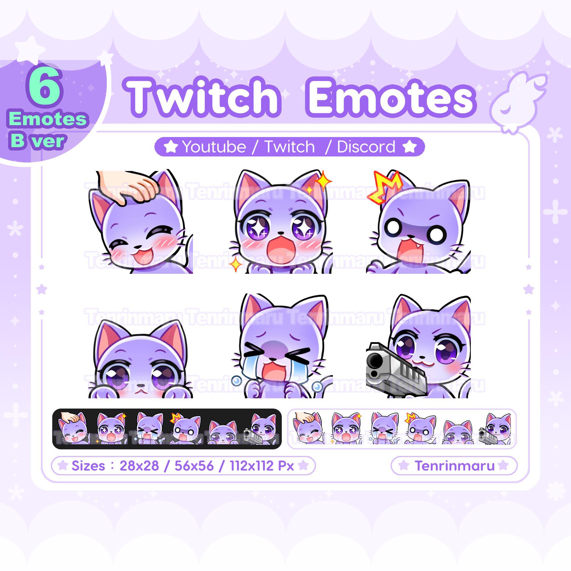 Cute Purple Cat X6 | B Ver | Chibi Emotes Pack | Twitch/discord/youtube ...