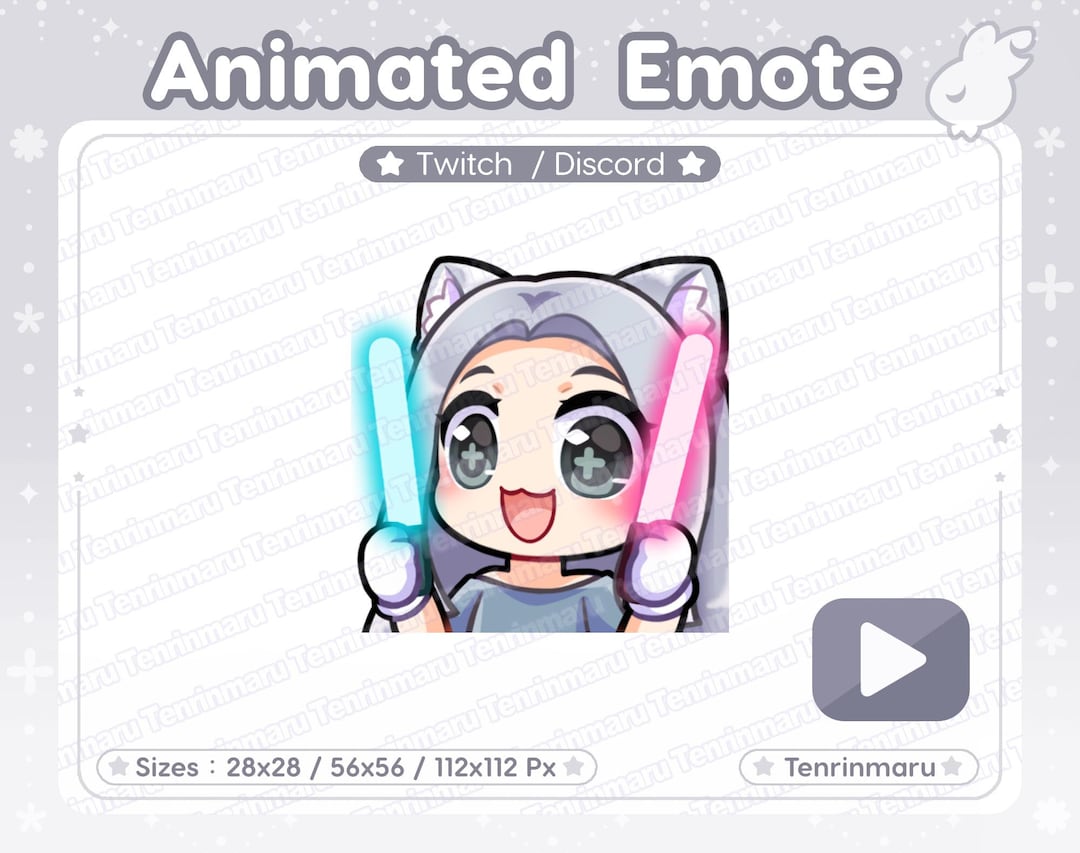 ANIMATED | Glow Stick Emote | Cute Cat Girl | Silver Hair Gray Eyes ...