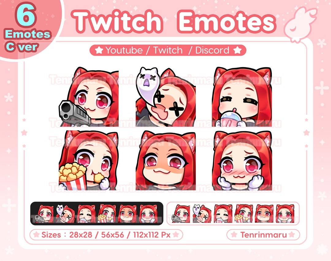 Cute Cat Girl Emotes X6 Red Hair Red Eyes C Ver Chibi Emotes Pack ...