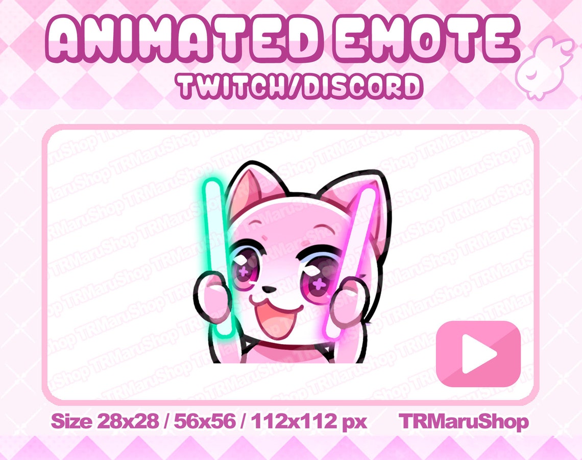 ANIMATED Glow Stick Emote Cute Pink Cat - Etsy