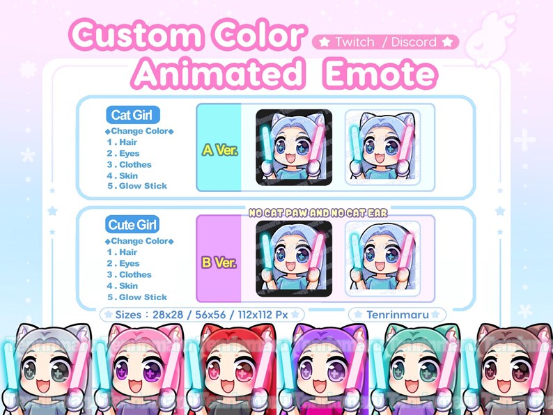 ANIMATED | Custom Color | Glow Stick Emote | Cute Cat Girl | Twitch ...