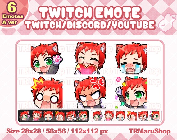 Cute Cat Boy Emotes X6 Red Hair Green Eyes A Ver Chibi | Etsy